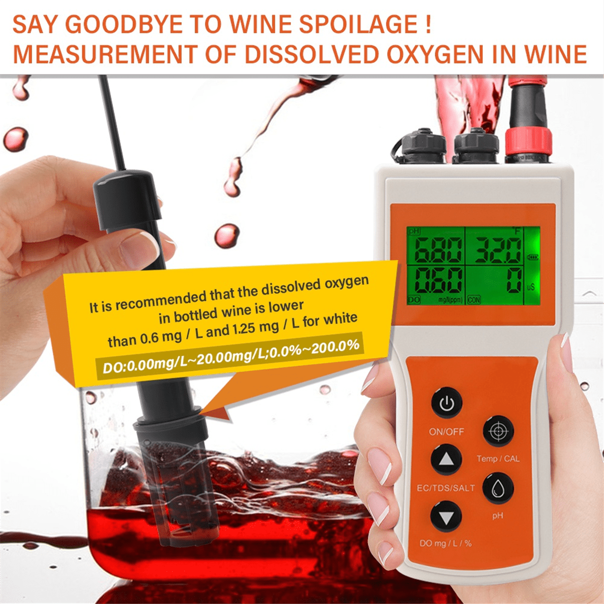 Handheld Dissolved Oxygen Meter Smart DO Meter Portable 6 in 1 PH DO ...