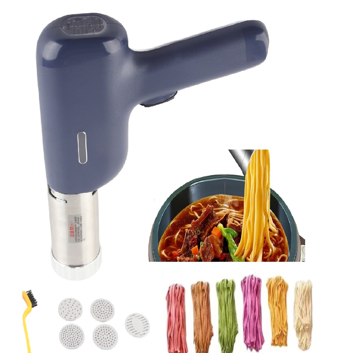 Handheld Electric Pasta Maker, 5-in-1 Cordless Pasta Machine, Portable ...