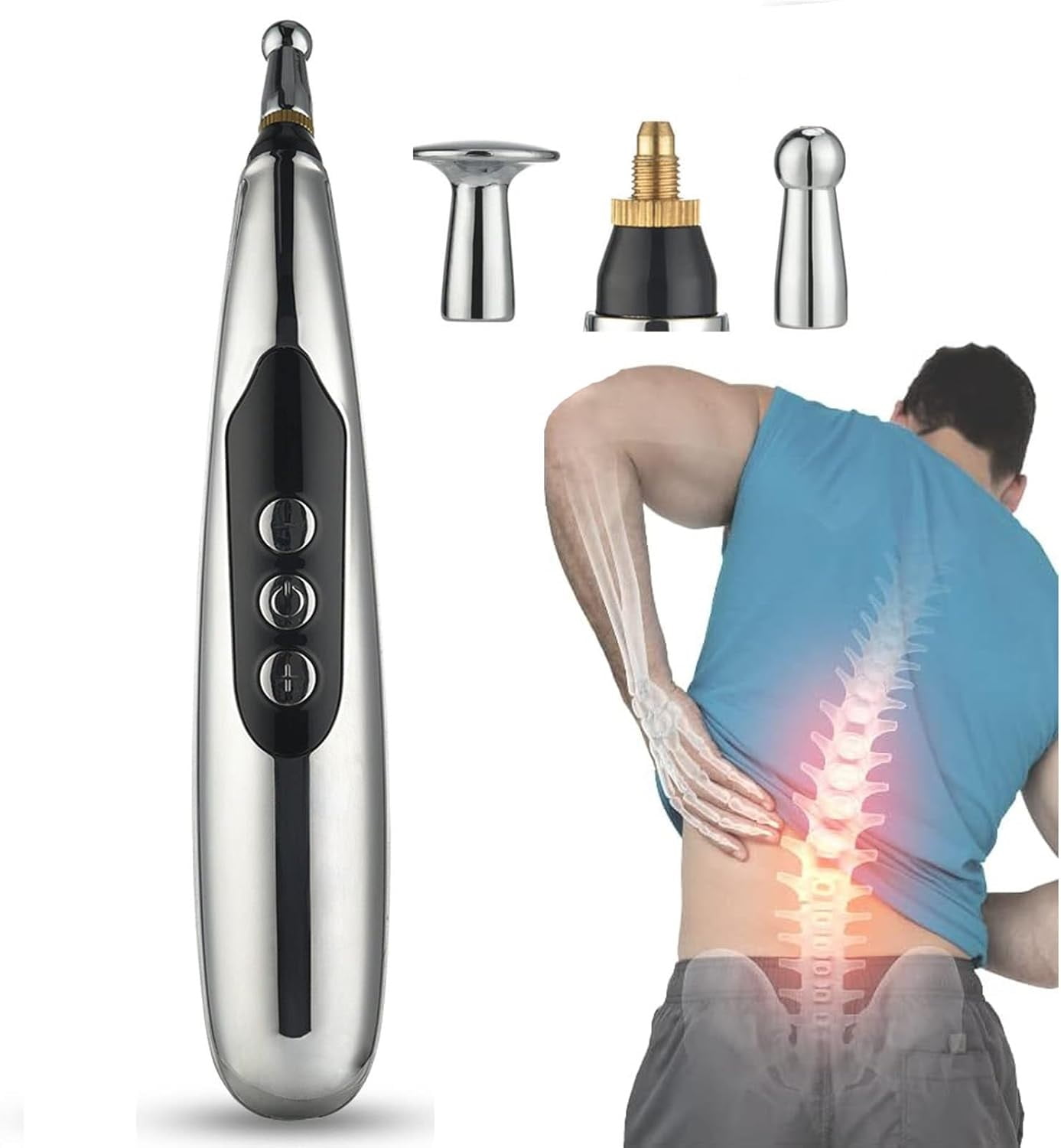 Handheld Electronic Acupuncture Pen with 3 Massage Heads & 9 Levels ...