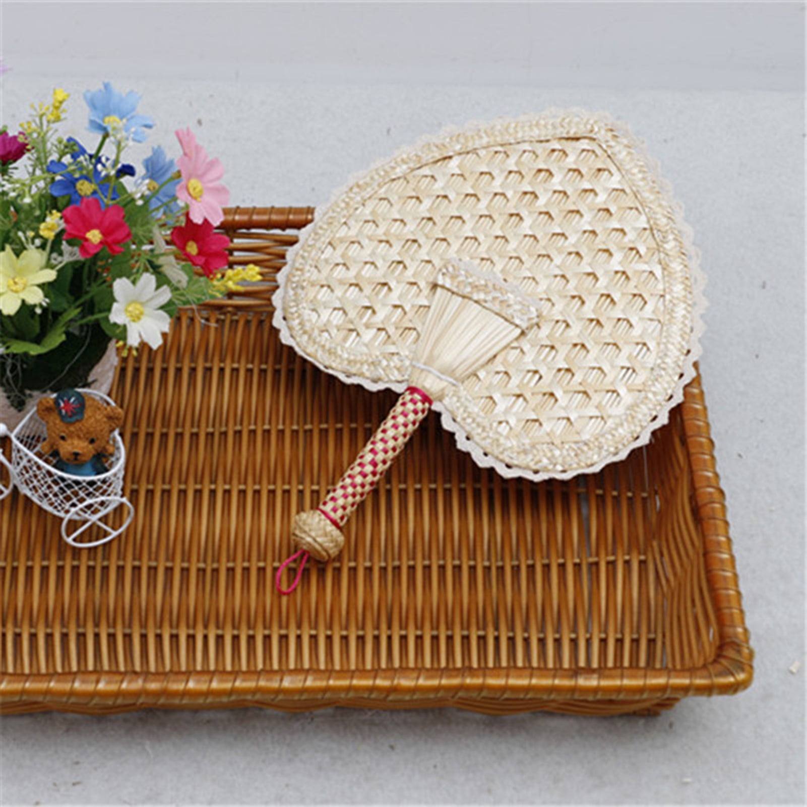 Handheld Fan Creative Shape Solid Construction Wheat Straw Indoor ...