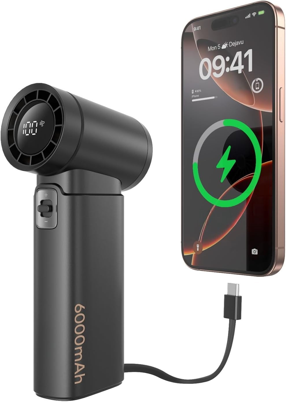 Handheld Fan - Portable Fan with Charger Power Bank, 6000mAh ...