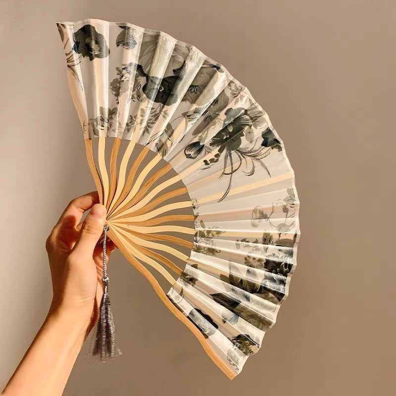 Handheld Floral Folding Fans Hand Held Silk Bamboo Fans with Tassel ...