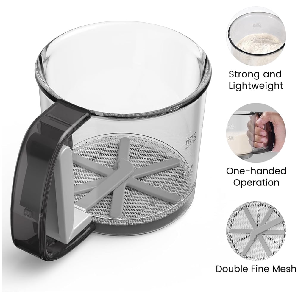 Handheld Flour Sifter - Fine Mesh Powdered Sugar Sieve with Measurement ...