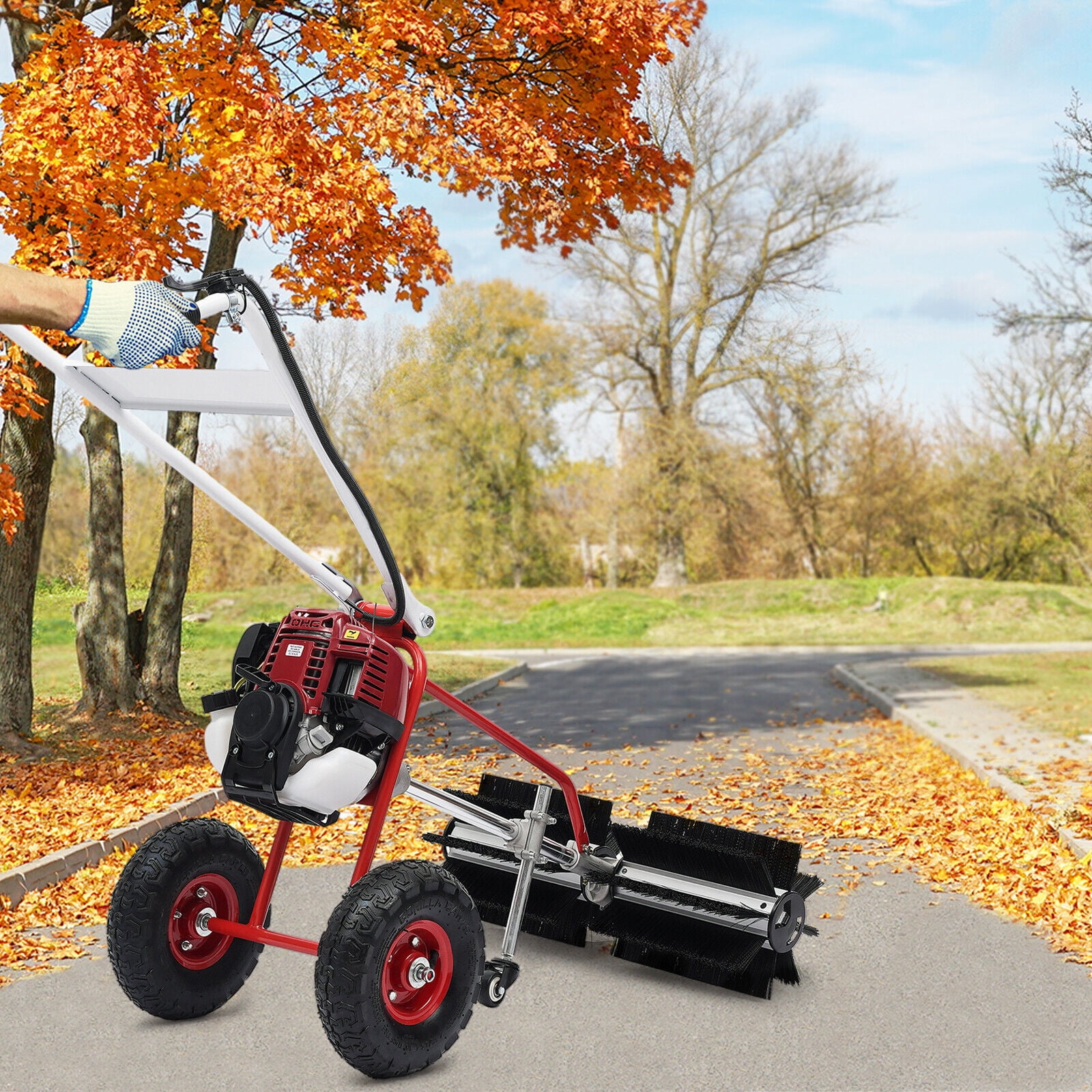 Handheld Gas Power Sweeper Broom Driveway Turf Artificial Grass Snow ...