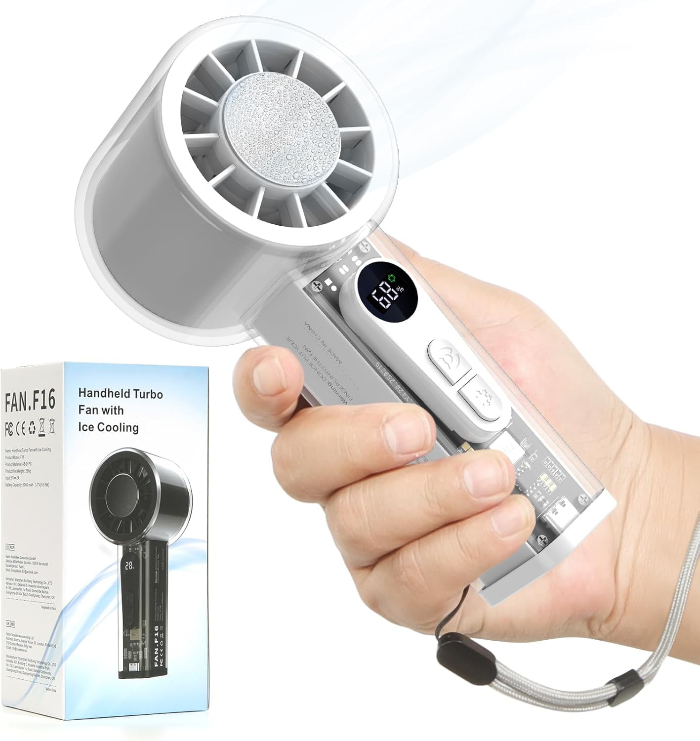 Handheld Ice Cooling Fan with Transparent Ice Box - All-day power, 6 ...