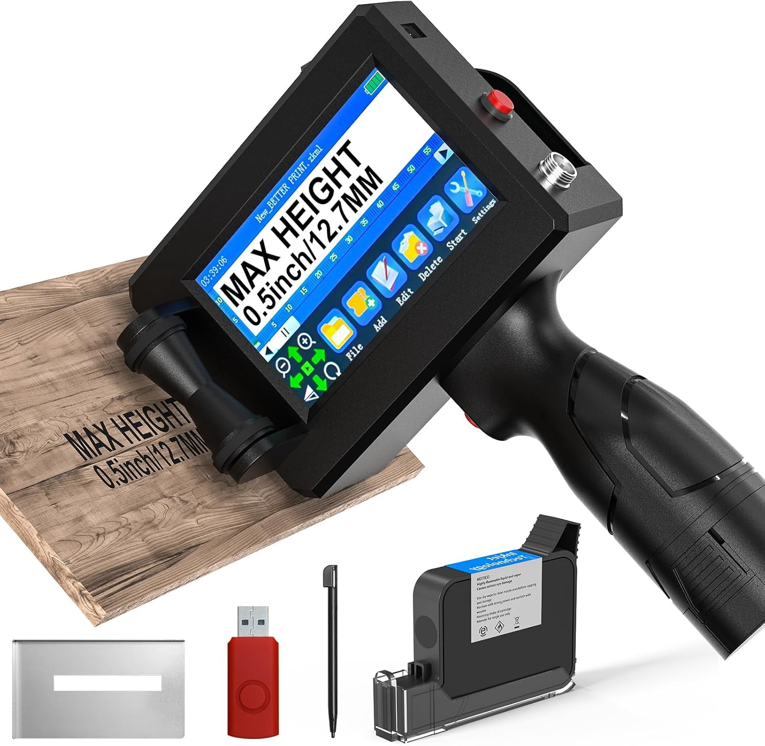 Handheld Inkjet Printer with 0.5 Inch Nozzle&4.3" Touch Screen-Portable ...