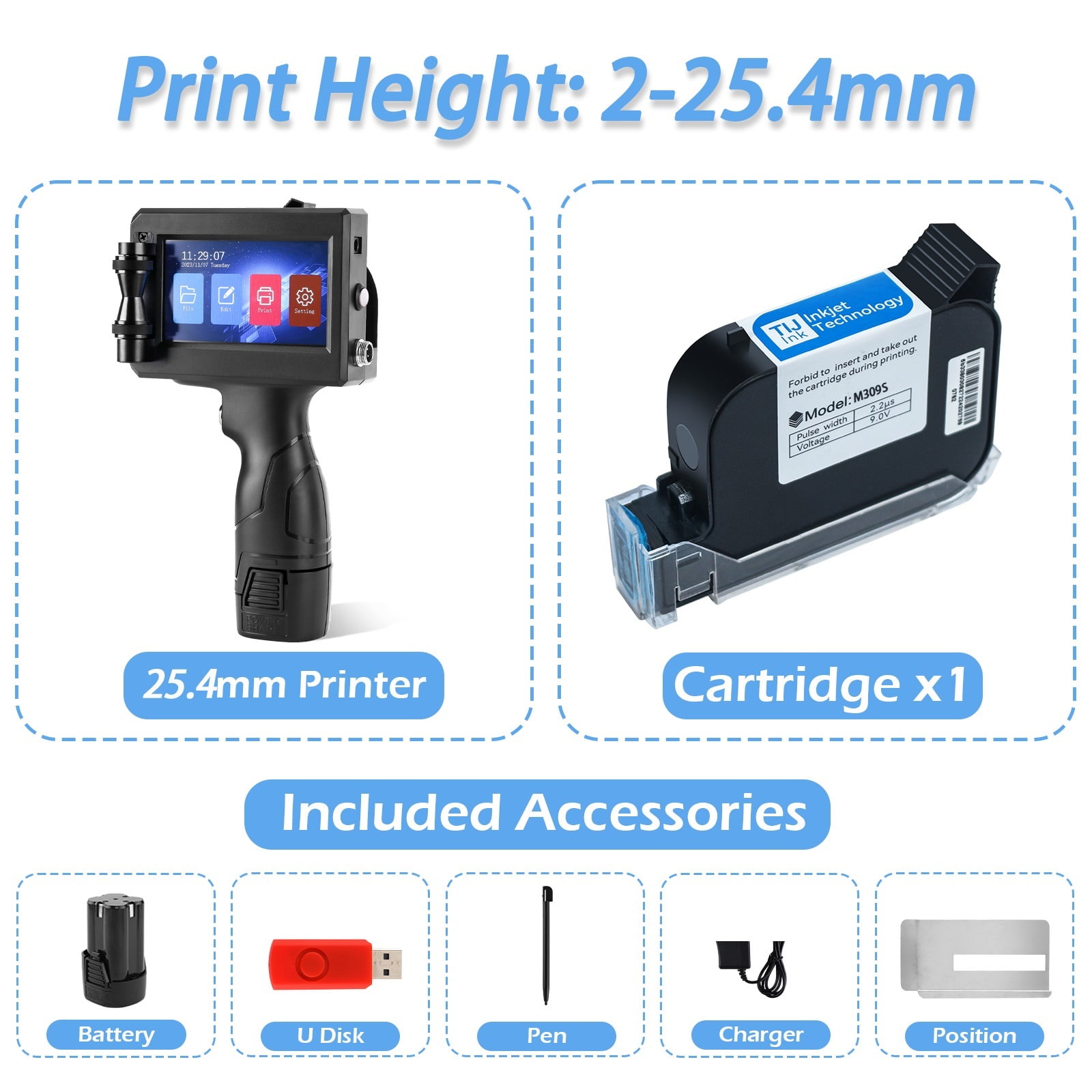 Handheld Inkjet Printer 12.7/25.4mm For QR Barcode Batch Date Number ...