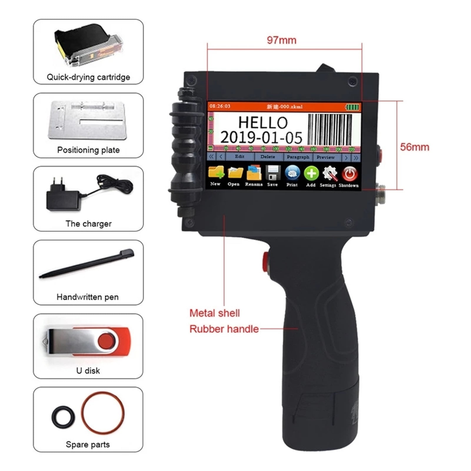 Handheld Inkjet Printer 12 Languages 12.7mm QR Bar Batch Code Date Logo ...