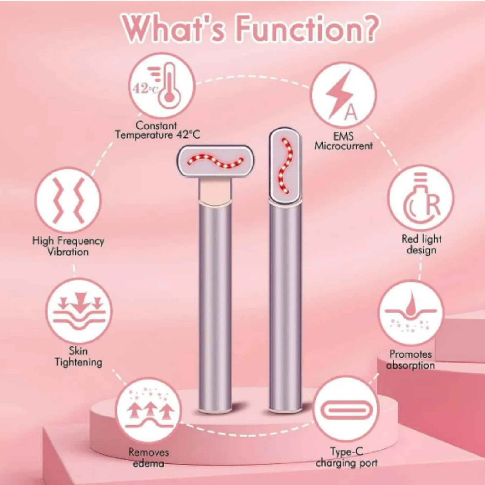 Handheld LED Red Light Therapy for Face and Neck - Vibrating Massage ...