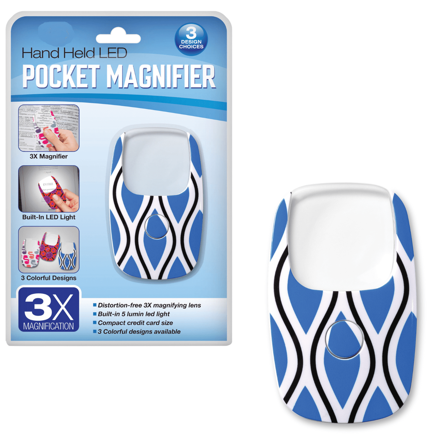 Handheld Magnifying Glass with Light - 3X Magnifier, Compact Credit ...