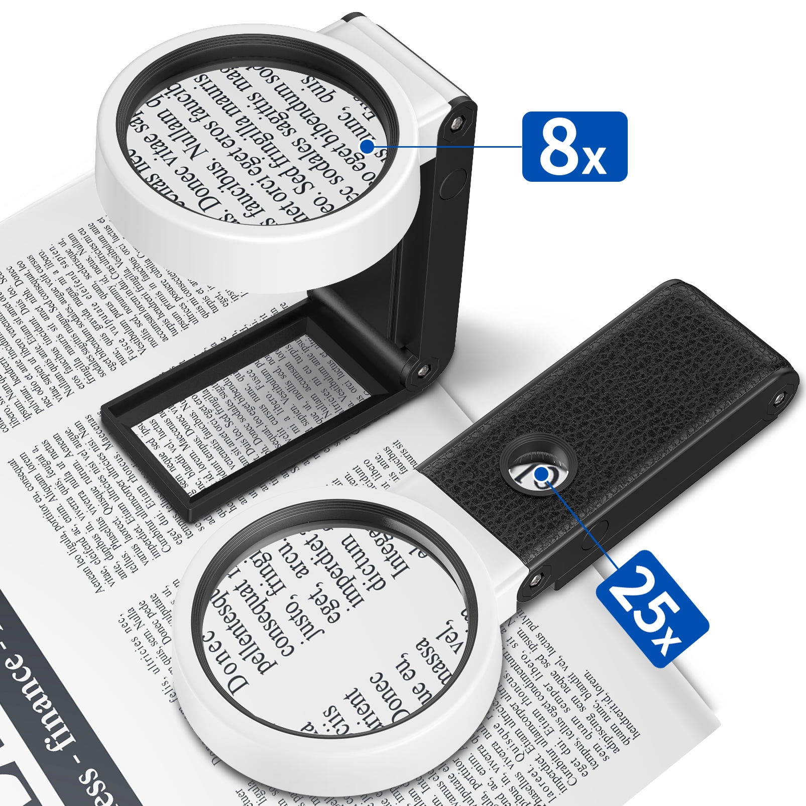 Handheld Magnifying Glass & Magnifiers with Light and Stand 8X 25X High ...