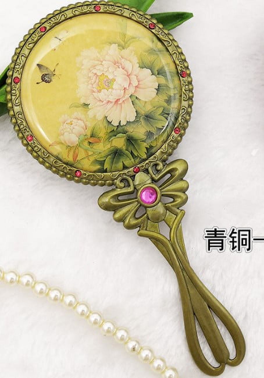 Handheld Makeup Mirror Vintage Style Metal Hand Mirror Portable Mirror ...