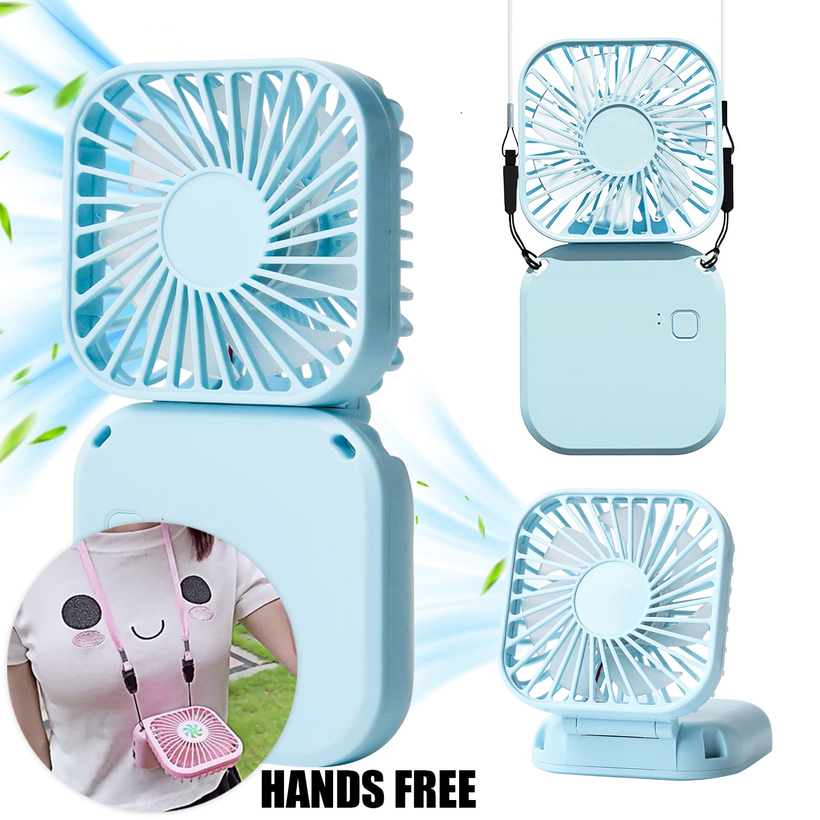 Cyeelves 57 in 3-Speed Foldable Hanging Neck Portable Handheld Fan ...