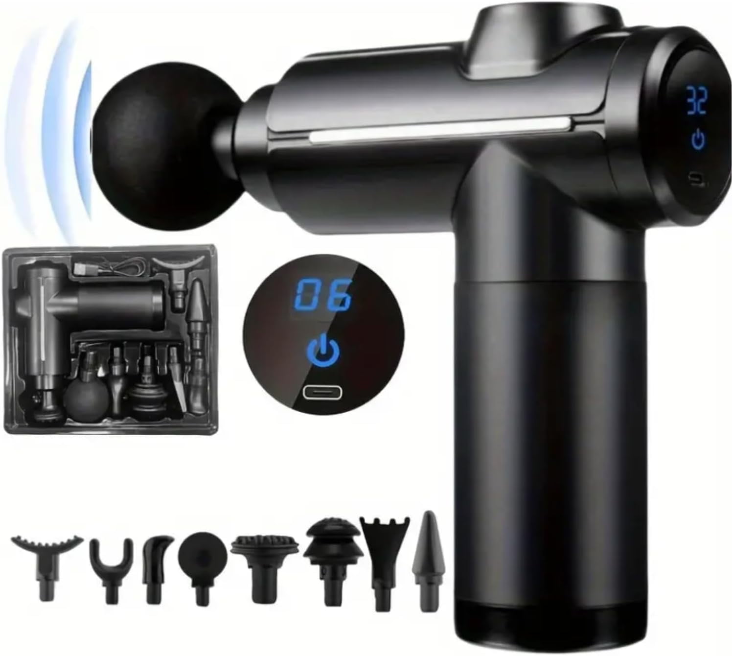 Handheld Percussion Massage Gun, USB Rechargeable, 32 Speed Levels ...