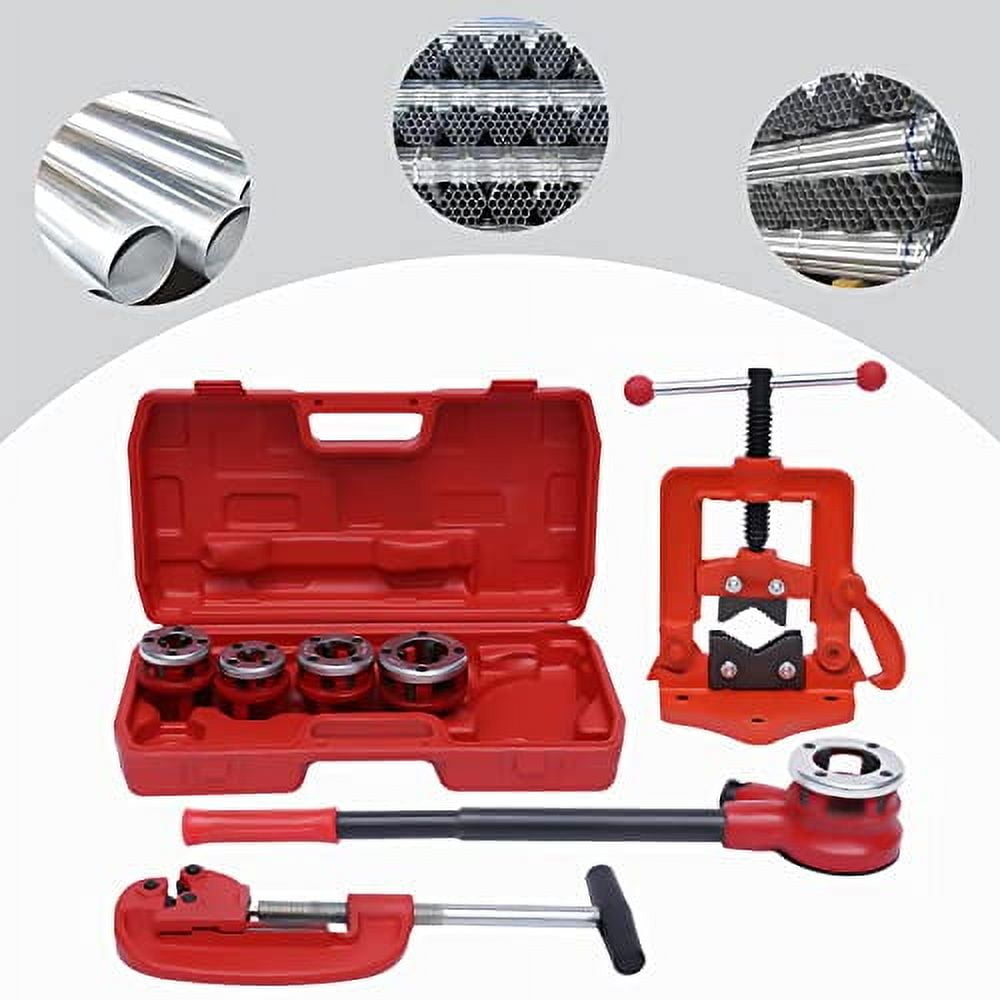 Handheld Pipe Threader Ratchet Type Kit with 5 Dies Set Portable Pipe ...