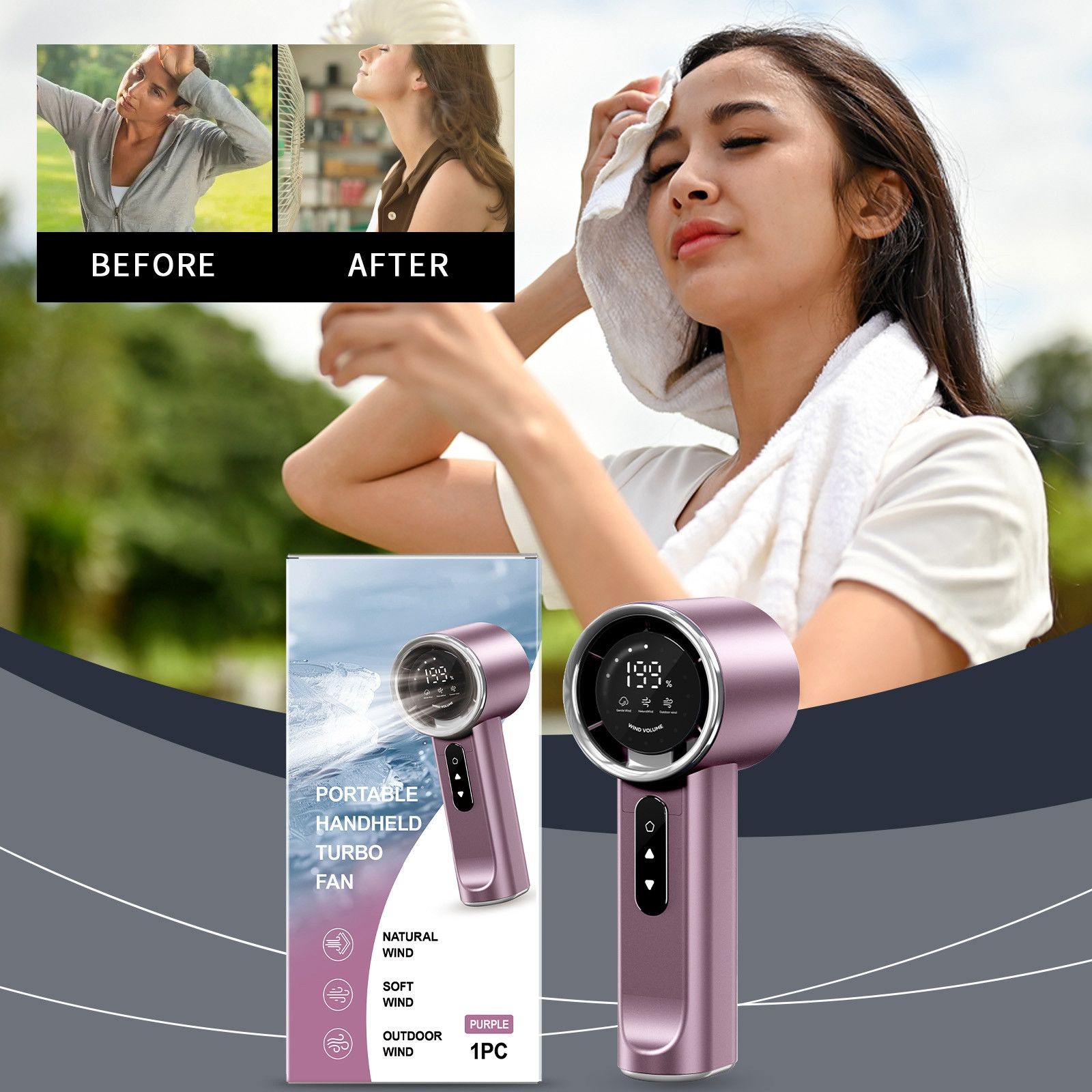 Handheld Portable Fan Turbo, Handheld Fan Rechargeable High Speed ...