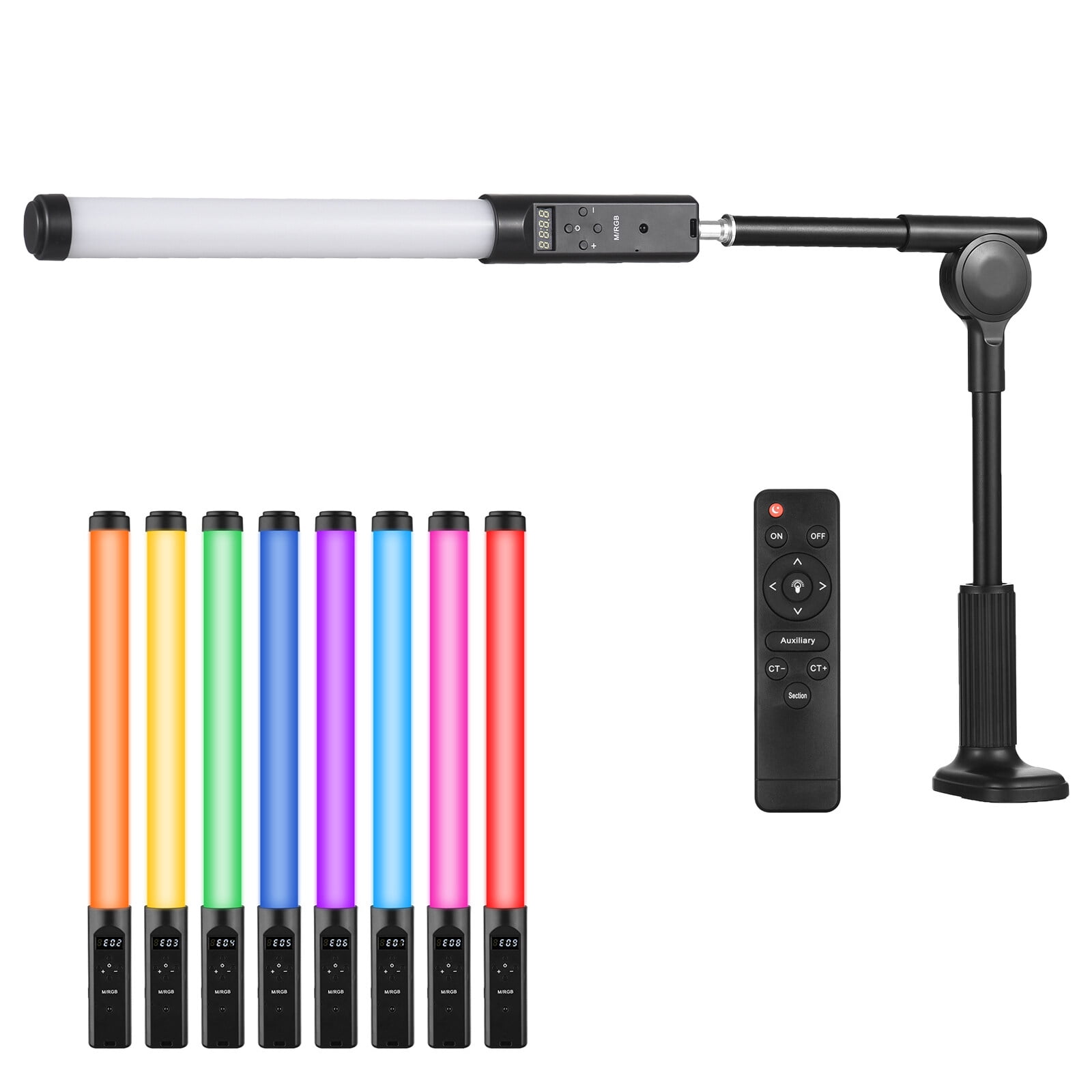 Handheld RGB Tube Light with Desktop Clip-on Light Stand Remote Control ...