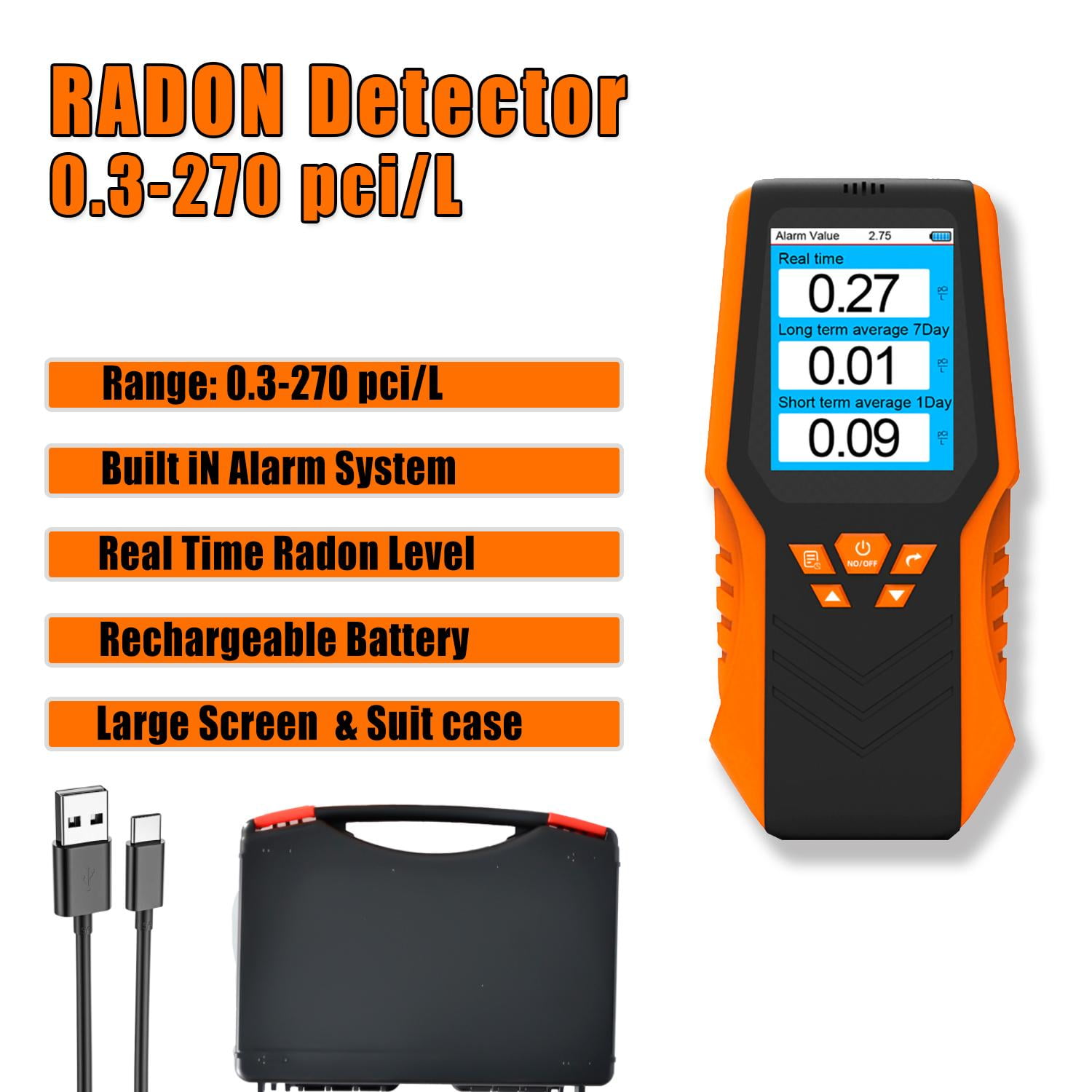 Handheld Radon Gas Detector Rechargeable Radon Gas Monitor Air Quality ...