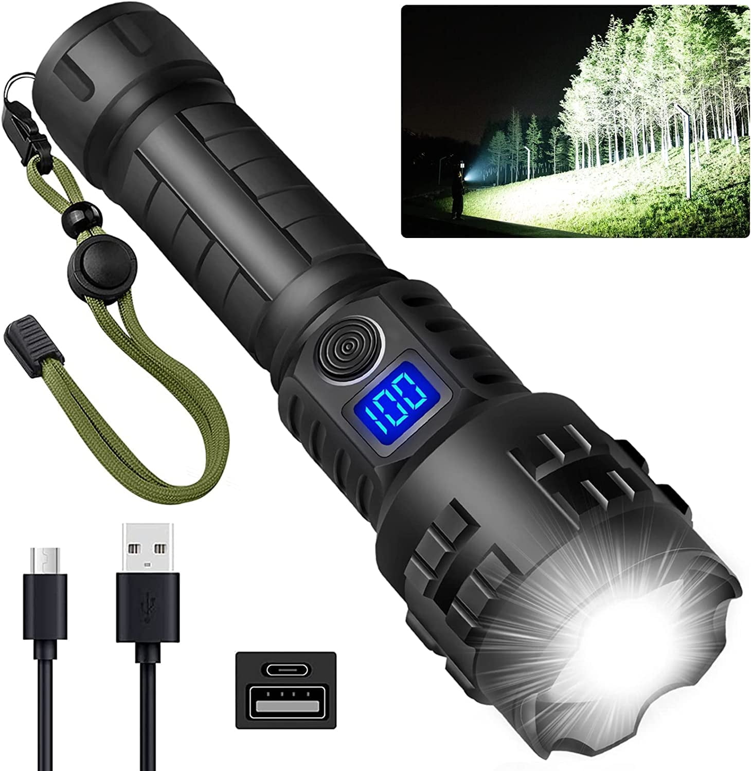 Handheld Rechargeable Flashlights High Lumens, Xhp70.2 Tactical ...