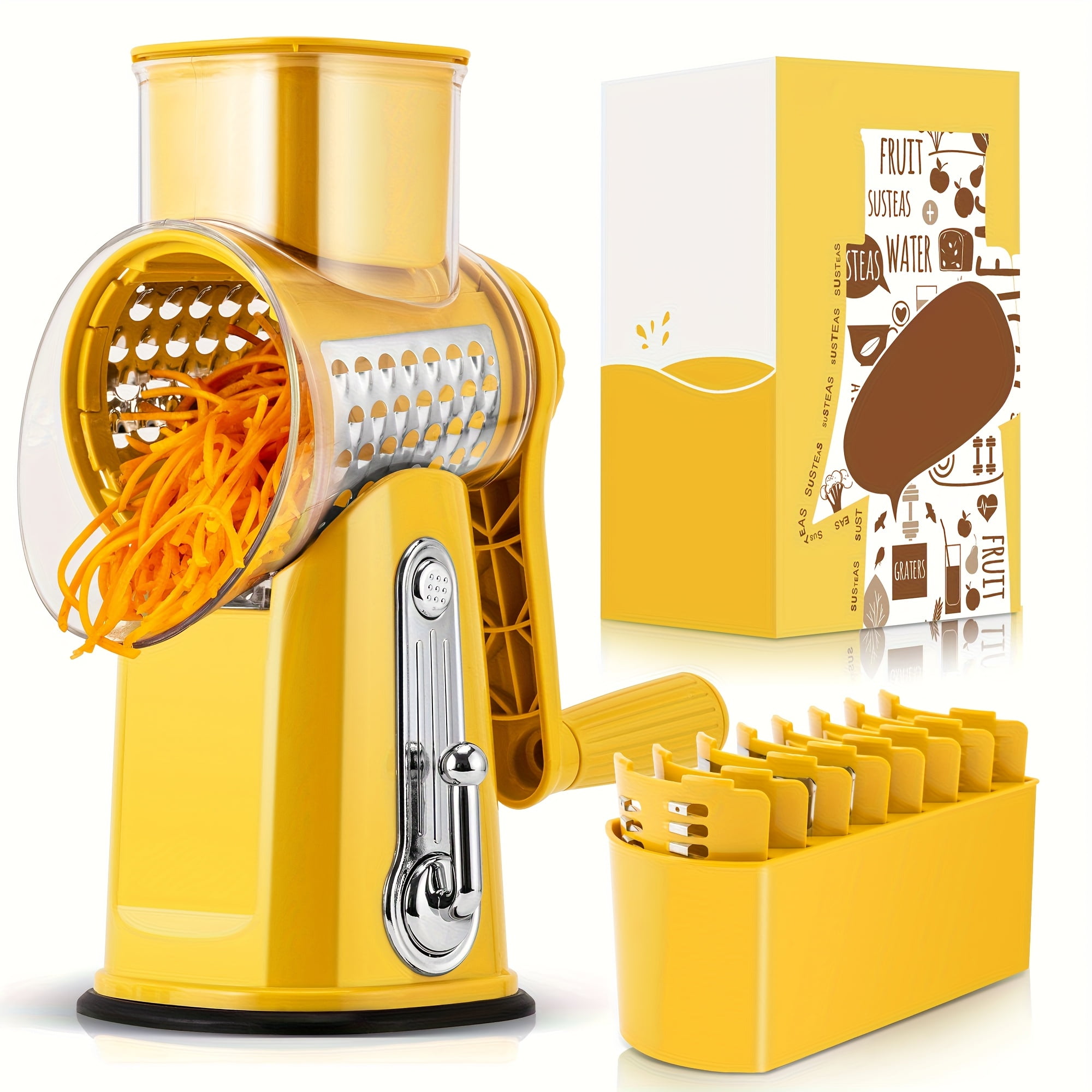 Handheld Rotary Cheese Grater - 5-in-1 Vegetable Chopper, Mandoline ...