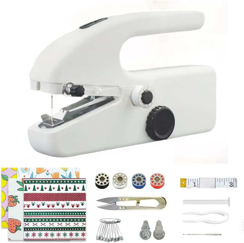 Handheld Sewing Machine for Beginners with 4 Pcs Fabric and 12 Pcs ...