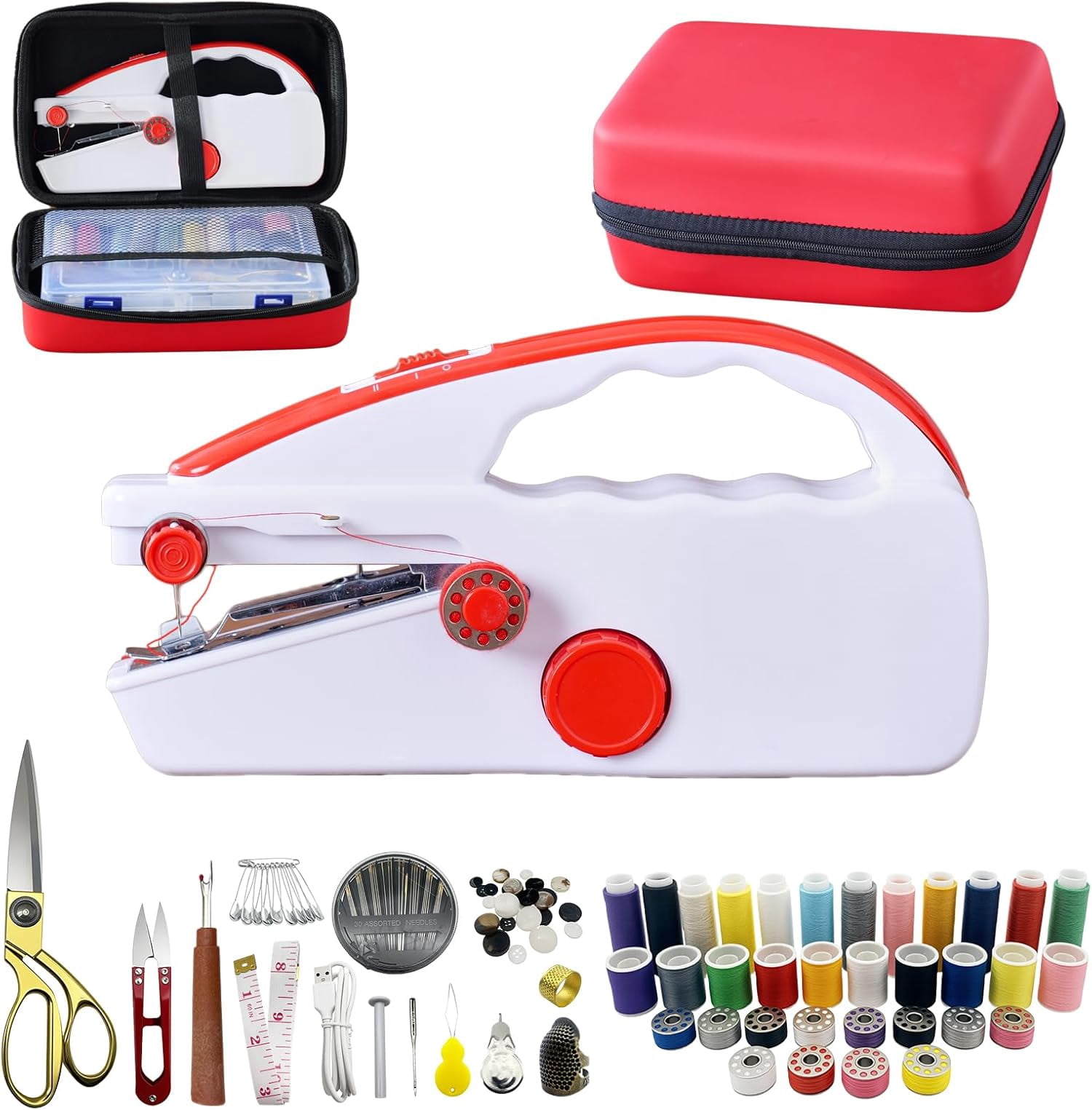 Handheld Sewing Machine Heavy Duty, with Red Leather Storage Case and ...