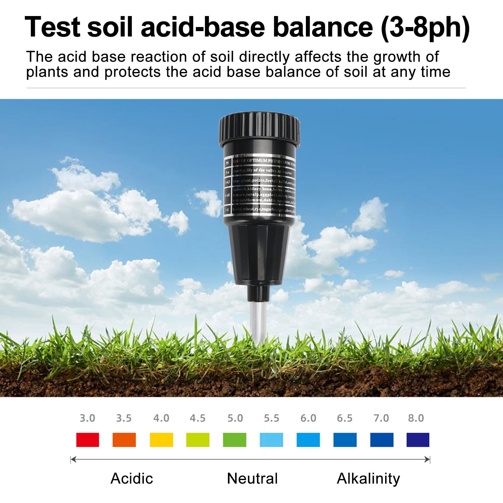 Handheld Soil PH Tester PH & Moisture Meter With 295mm Long Metal Probe ...