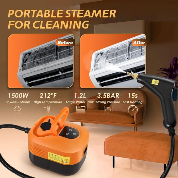 Handheld Steam Cleaner Portable Steamer with 6 Brush Heads, 15s Heat ...