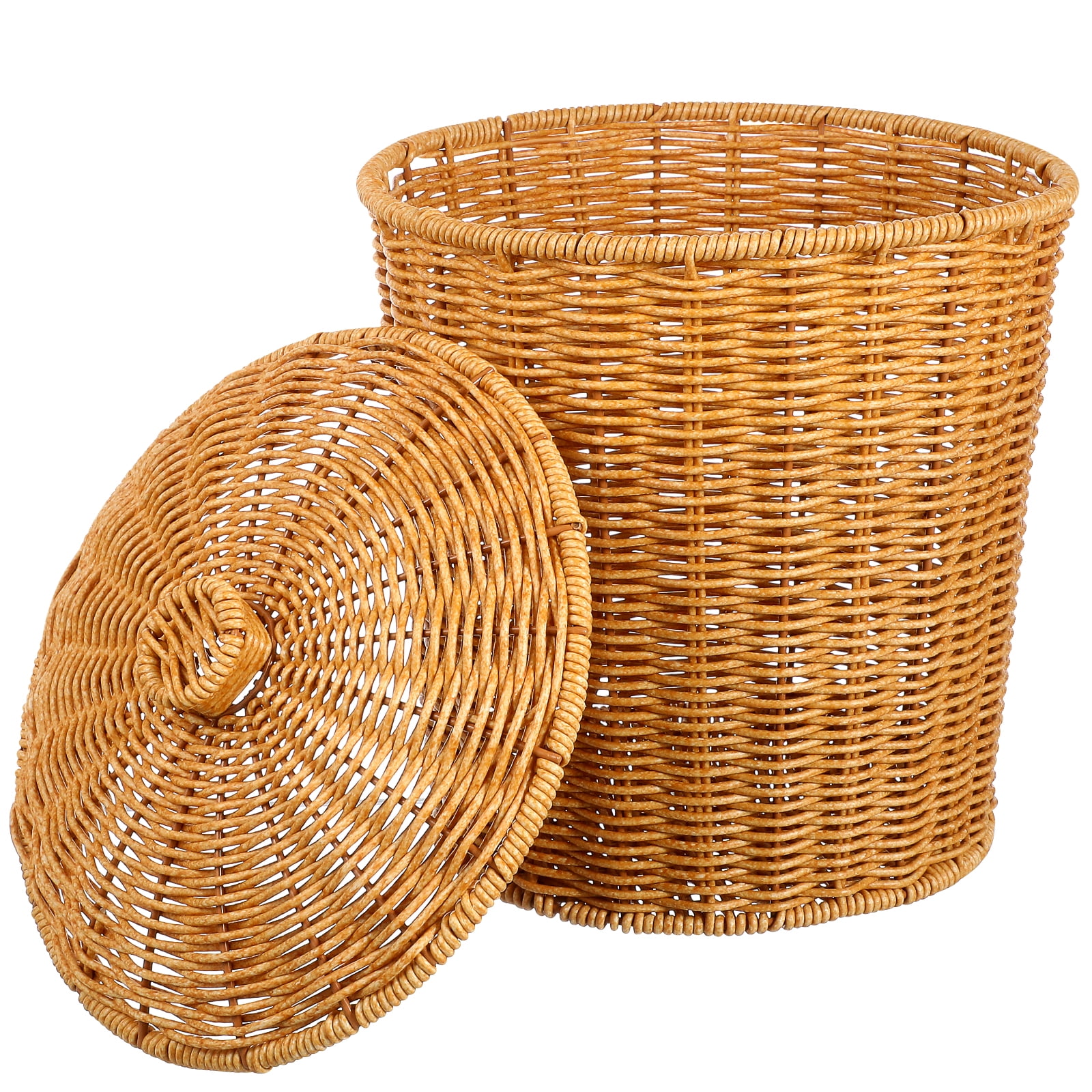 Handheld Storage Basket with Lid Organizer Round Basket Rattan Waste ...