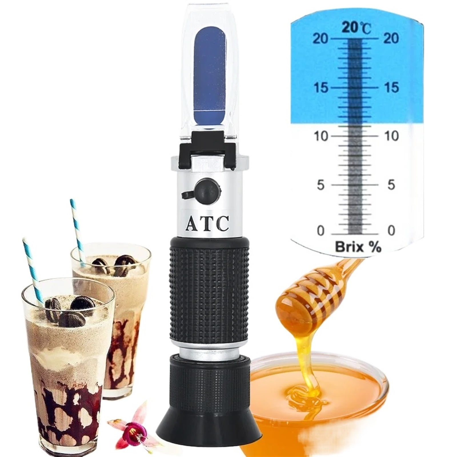 Handheld Sugar Refractometer Honey Fruit Sugar Solution Brix 0-20% Optical Concentration Sugar ...