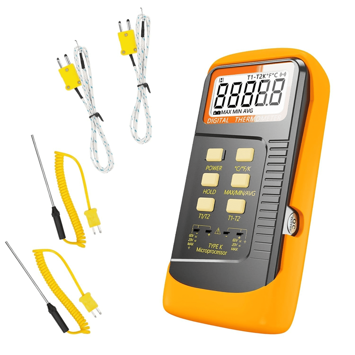 Handheld Thermocouple Thermometer,2 Channels K Type Thermocouple Probe ...