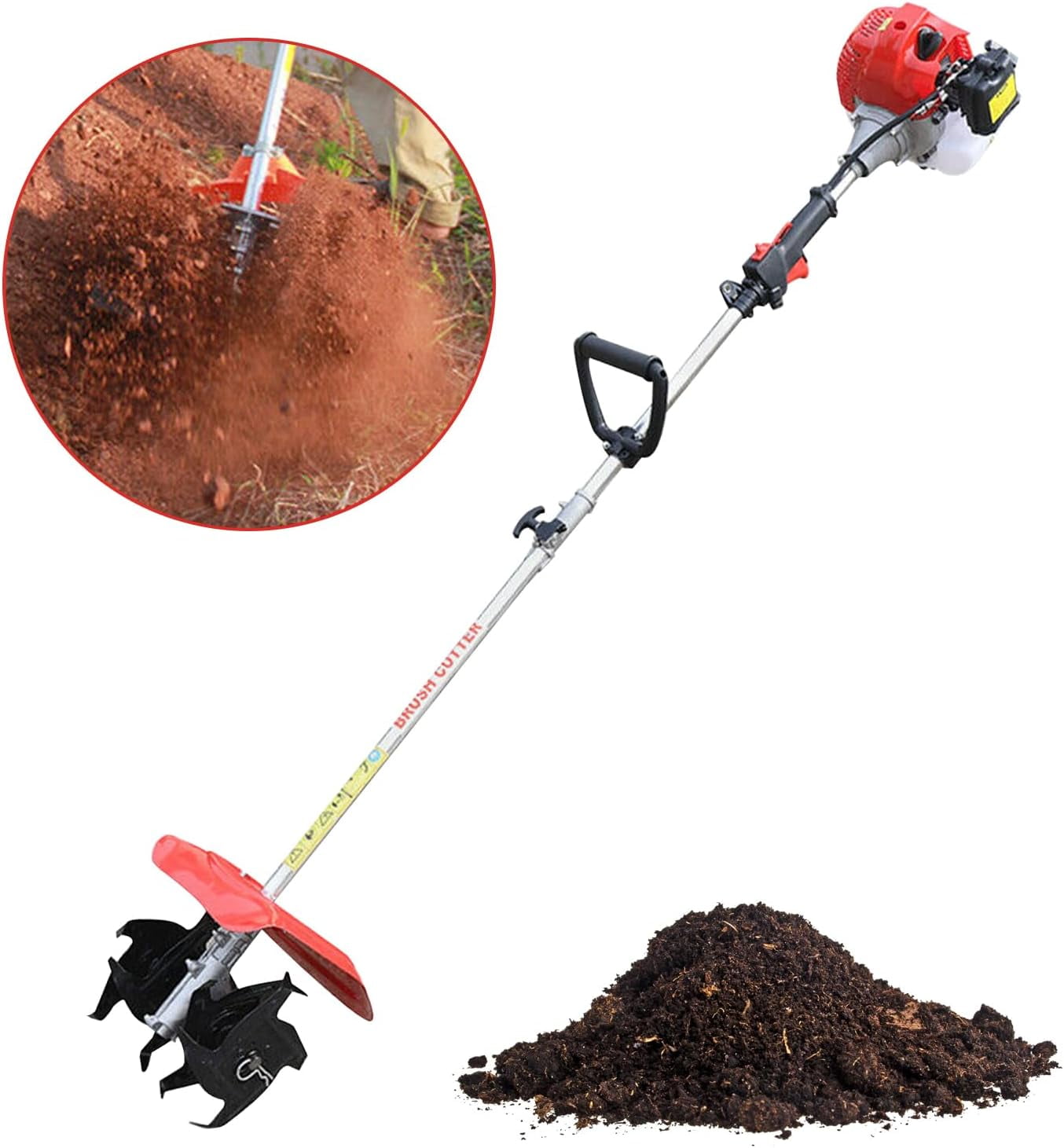 Handheld Tiller Cultivator, 51.7CC 2 Stroke Gas Powered Yard Garden ...