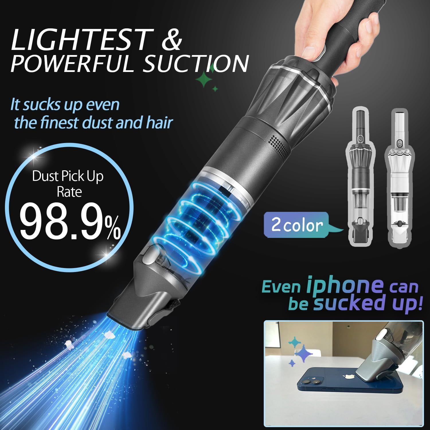 Handheld Vacuum Cordless 25000PA, Super Lightweight 1lb with Powerful ...