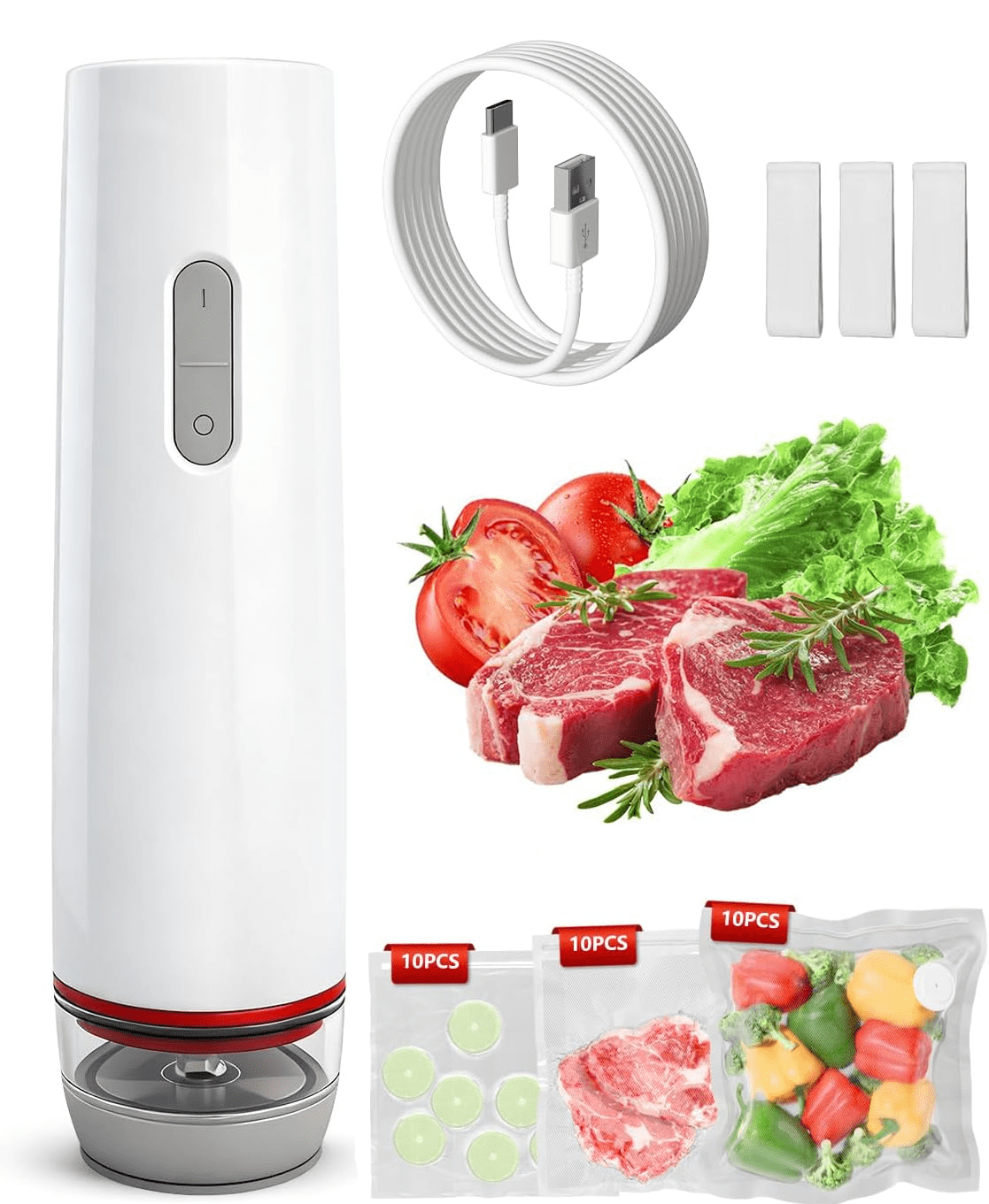Handheld Vacuum Sealer for Food with 30 Reusable Bags, 5X Freshness ...
