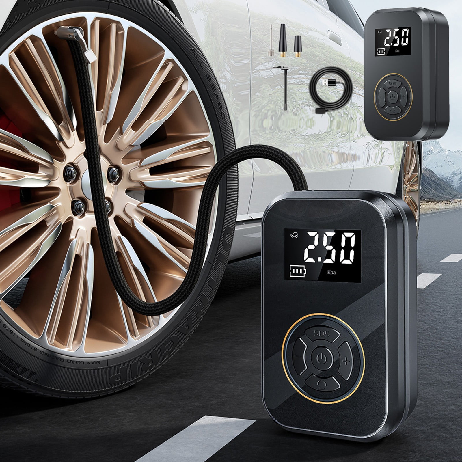 Handheld Vehicle Tire Pump, Multifunctional Emergency Power Bank ...