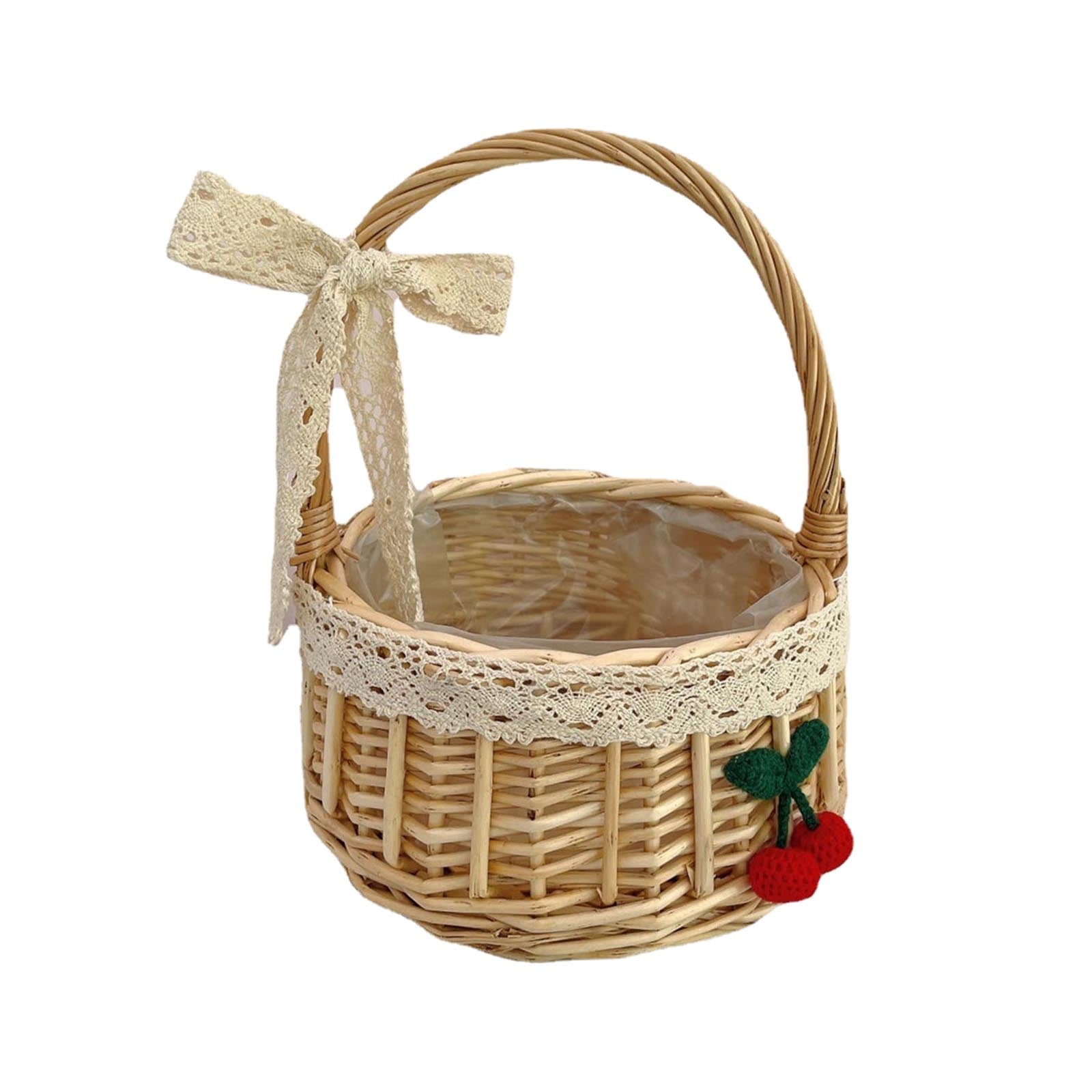 Handheld Wicker Picnic Basket - Vine Material, Washable Linen Lining ...