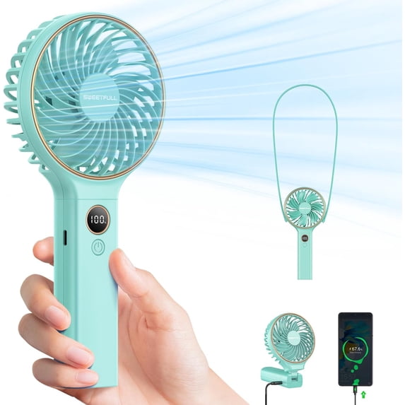 Handheld fan, portable fan, 5000mAh rechargeable battery, 6-speed wind ...