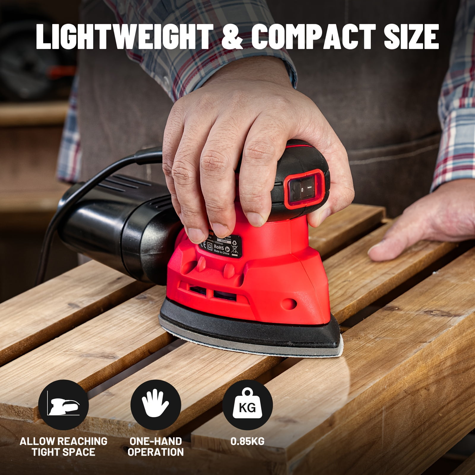 Handheld sander, 130W detail sanding tool, speed up to 12000RPM, with ...
