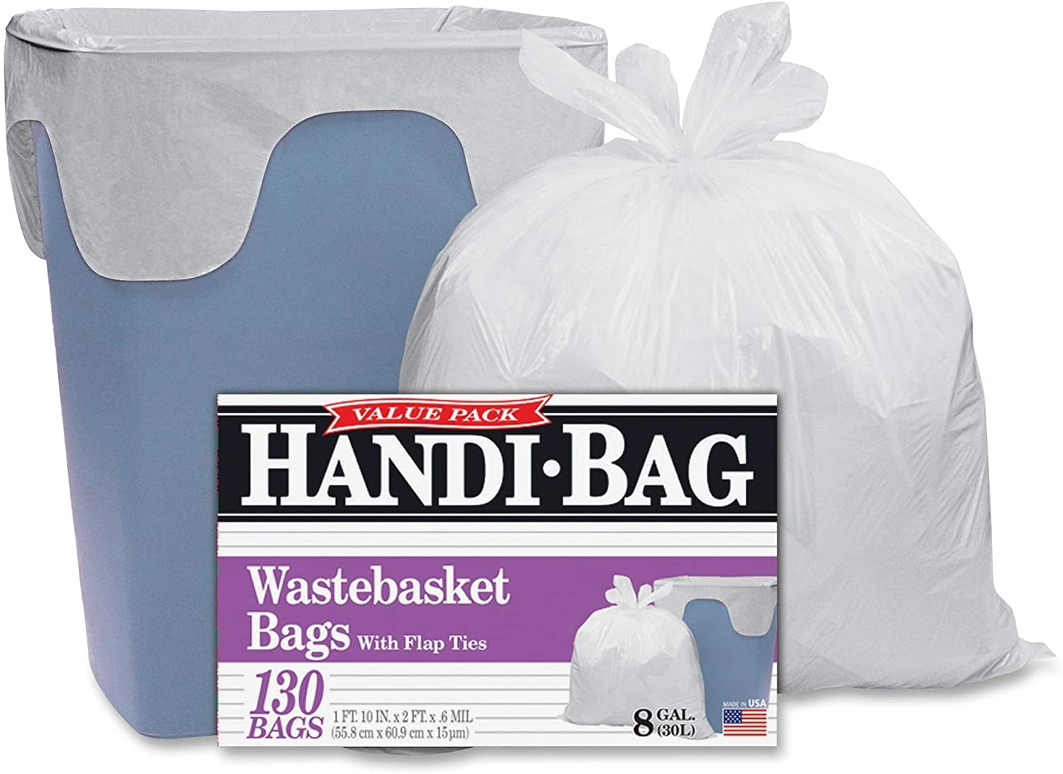 Handi-Bag HAB6FW130 Super Value Pack, 8gal, 0.6mil, 22 x 24, White (Box ...