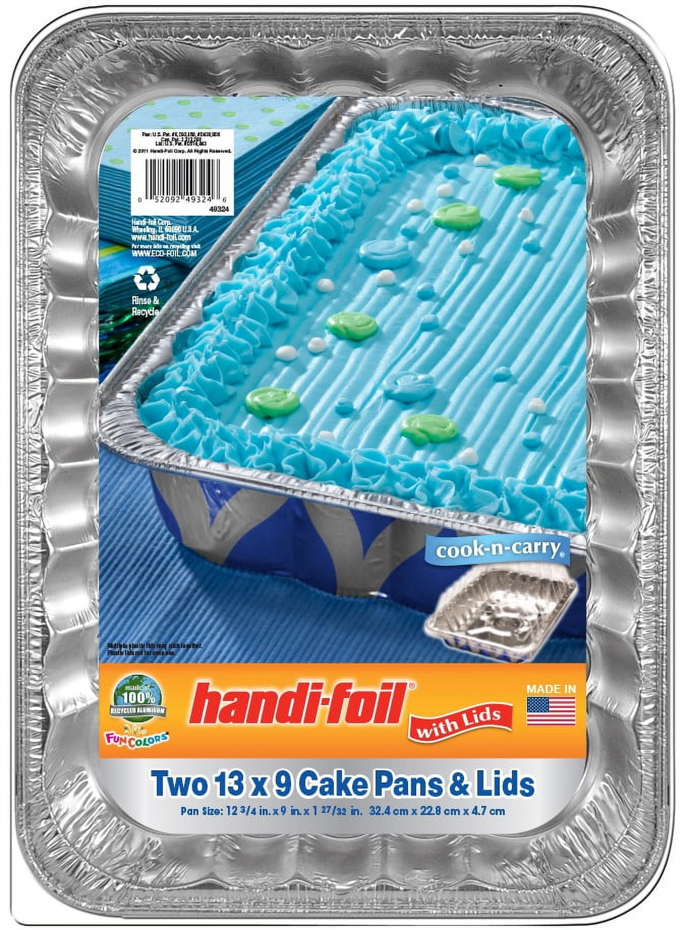 Handi-Foil 13" x 9" Aluminum Blue Geometric Pan w/Lids 2 Count Per Pack ...