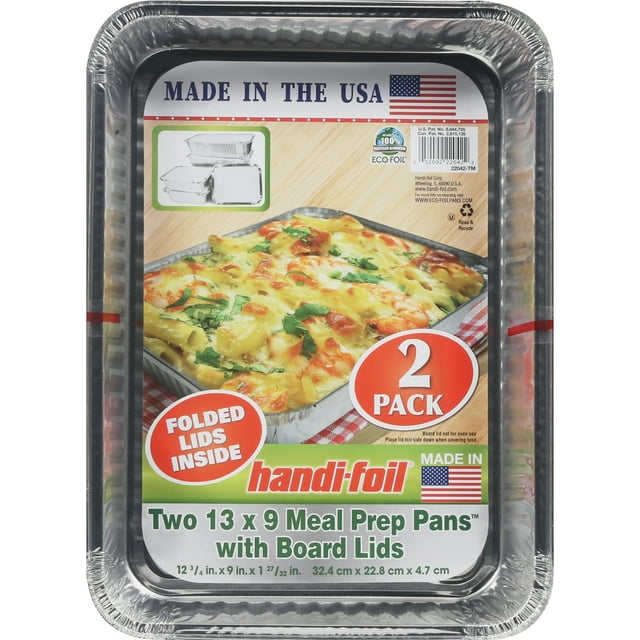 Handi-Foil Aluminum Meal Prep Pan w/ Folded Lid, 2 Count, 13" x 9 ...