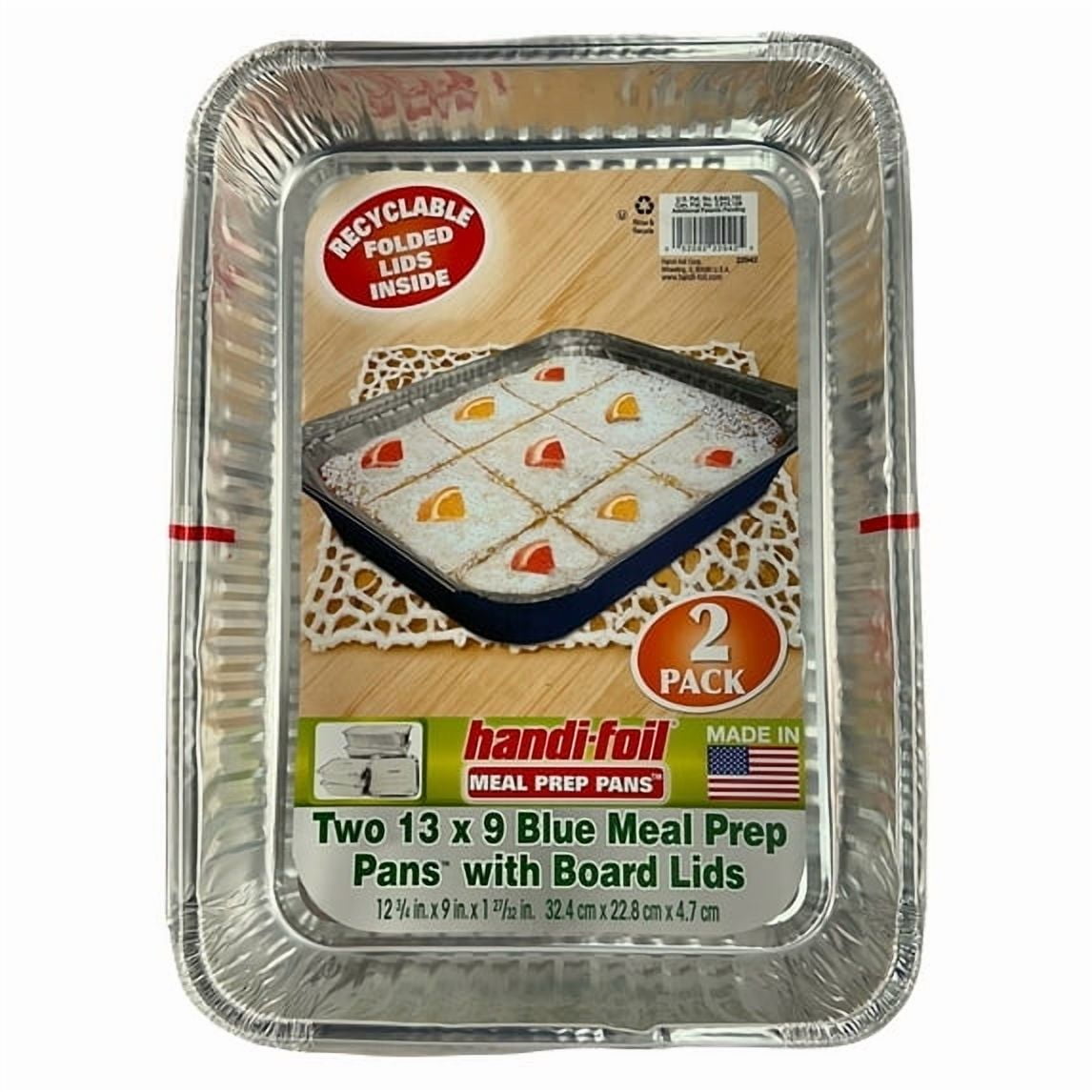 Handi-Foil 13" x 9" Blue Aluminum Meal Prep Pans with Board Lids, 2 ...