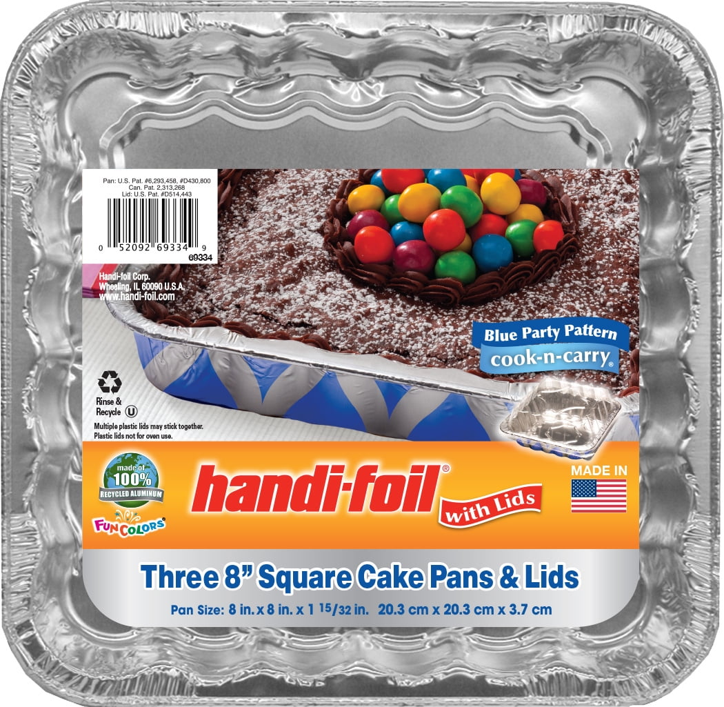 Handi-Foil 8" Square Aluminum Blue Geometric Cake Pan with Lids, 3 Count - Walmart.com