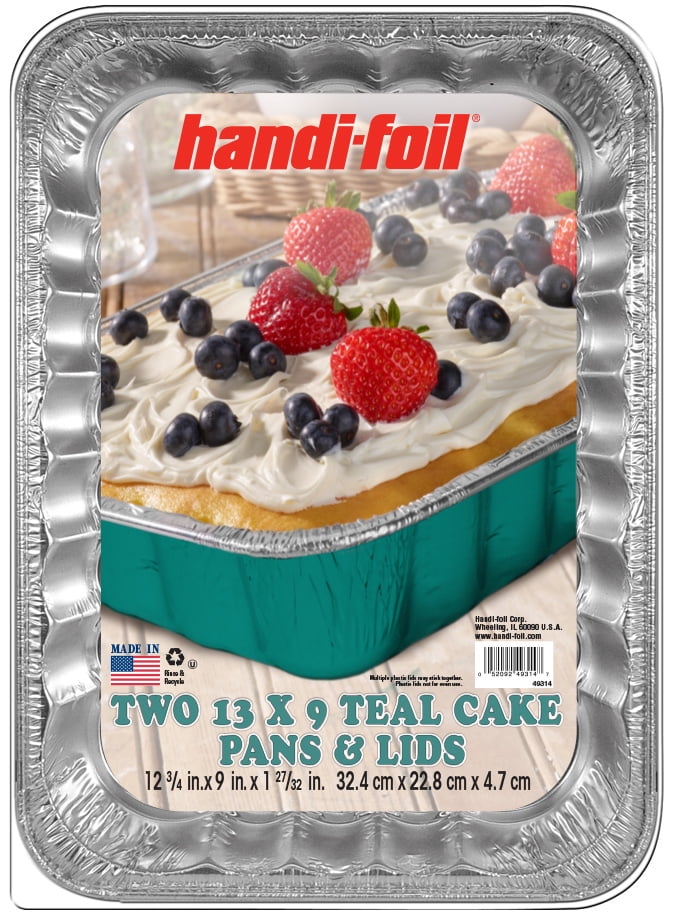 Handi-Foil Aluminum 13 x 9-inch Teal Baking Pans with Lids, 2 Count per ...