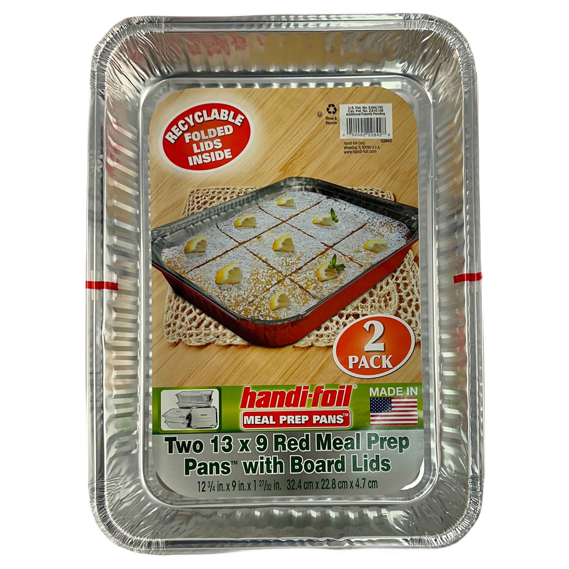 Handi-Foil 13" x 9" Aluminum Red Meal Prep Pans with Board Lids, 2 ...