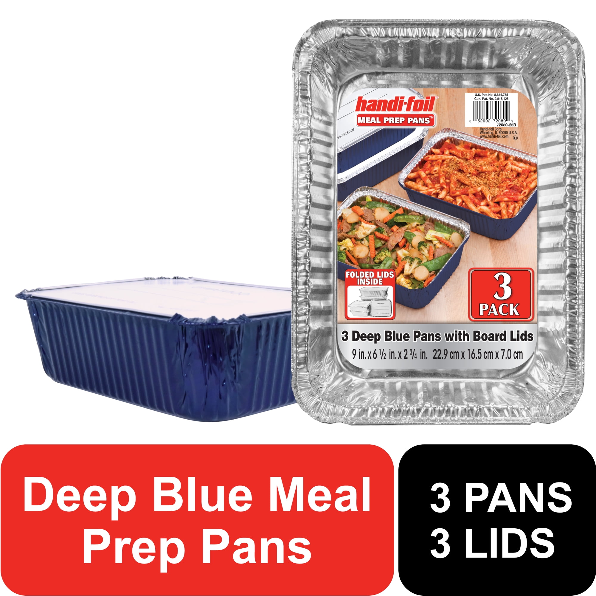 Handi-Foil Aluminum Oblong Blue Meal Prep Pan with Folded Lids, 3 Count ...