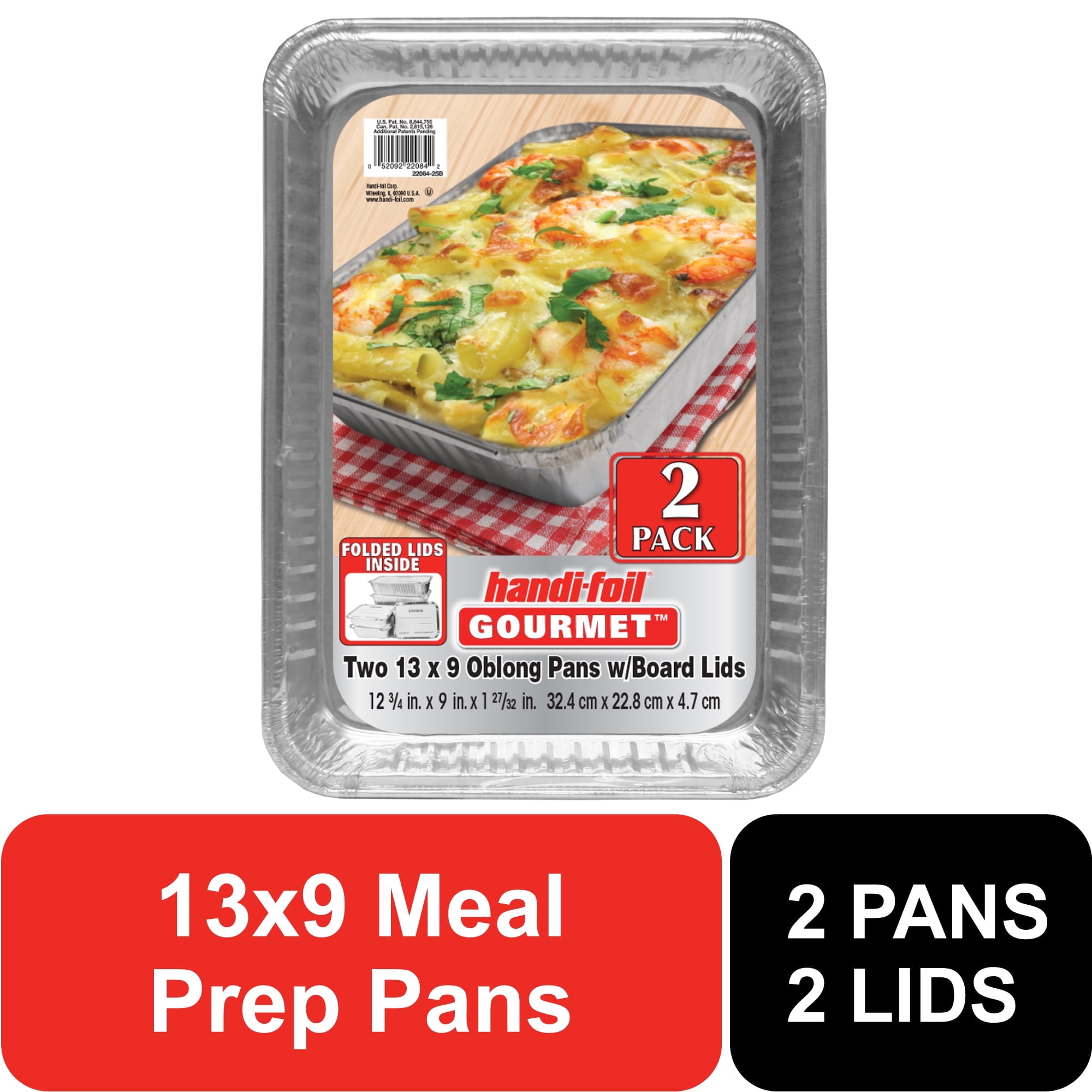 Handi-Foil Aluminum Meal Prep Pan with Folded Lids, 13 x 9 Inch, 2 ...