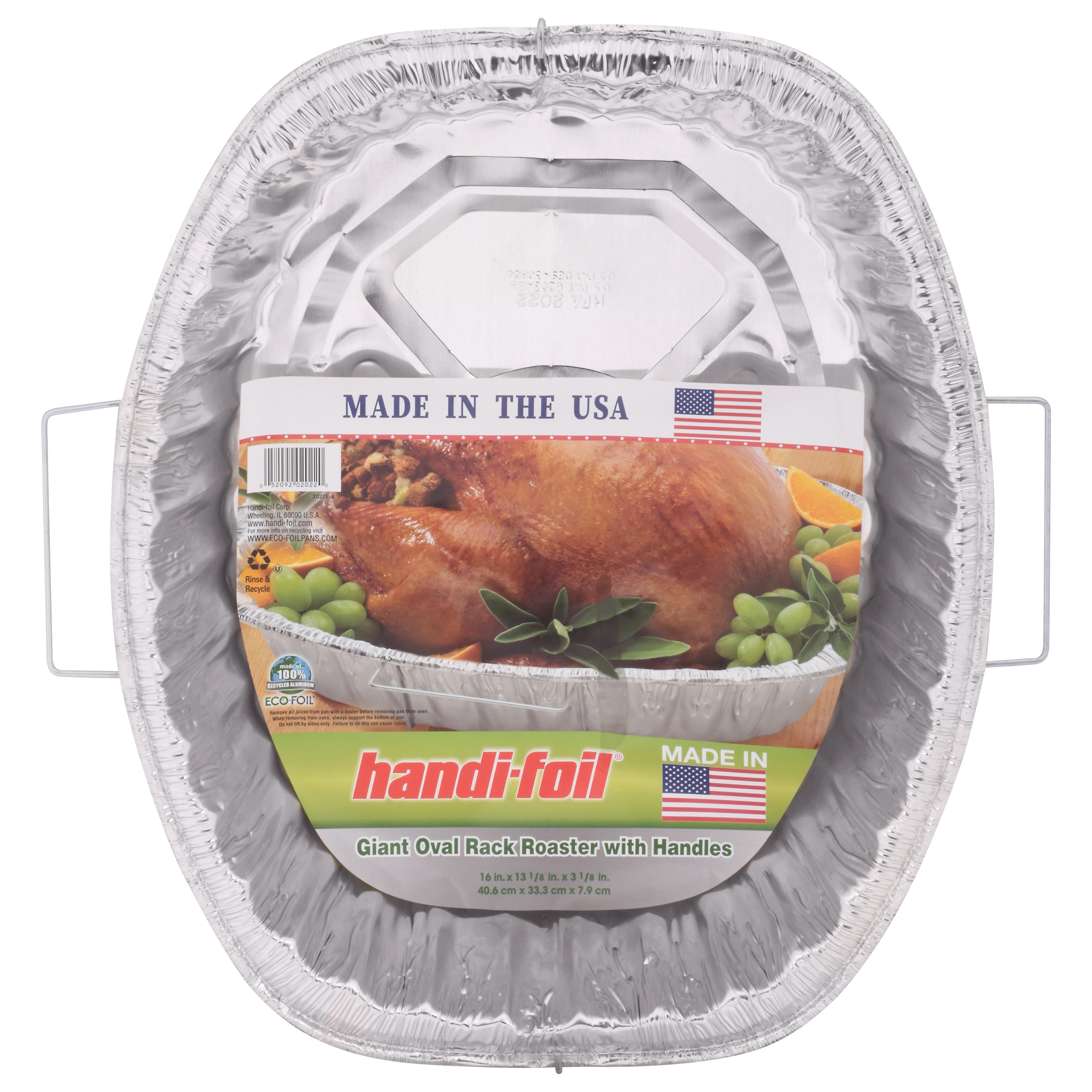 Handi-Foil Giant Oval Rack Roaster Foil Pan with Handles - 16" x 13.13 ...