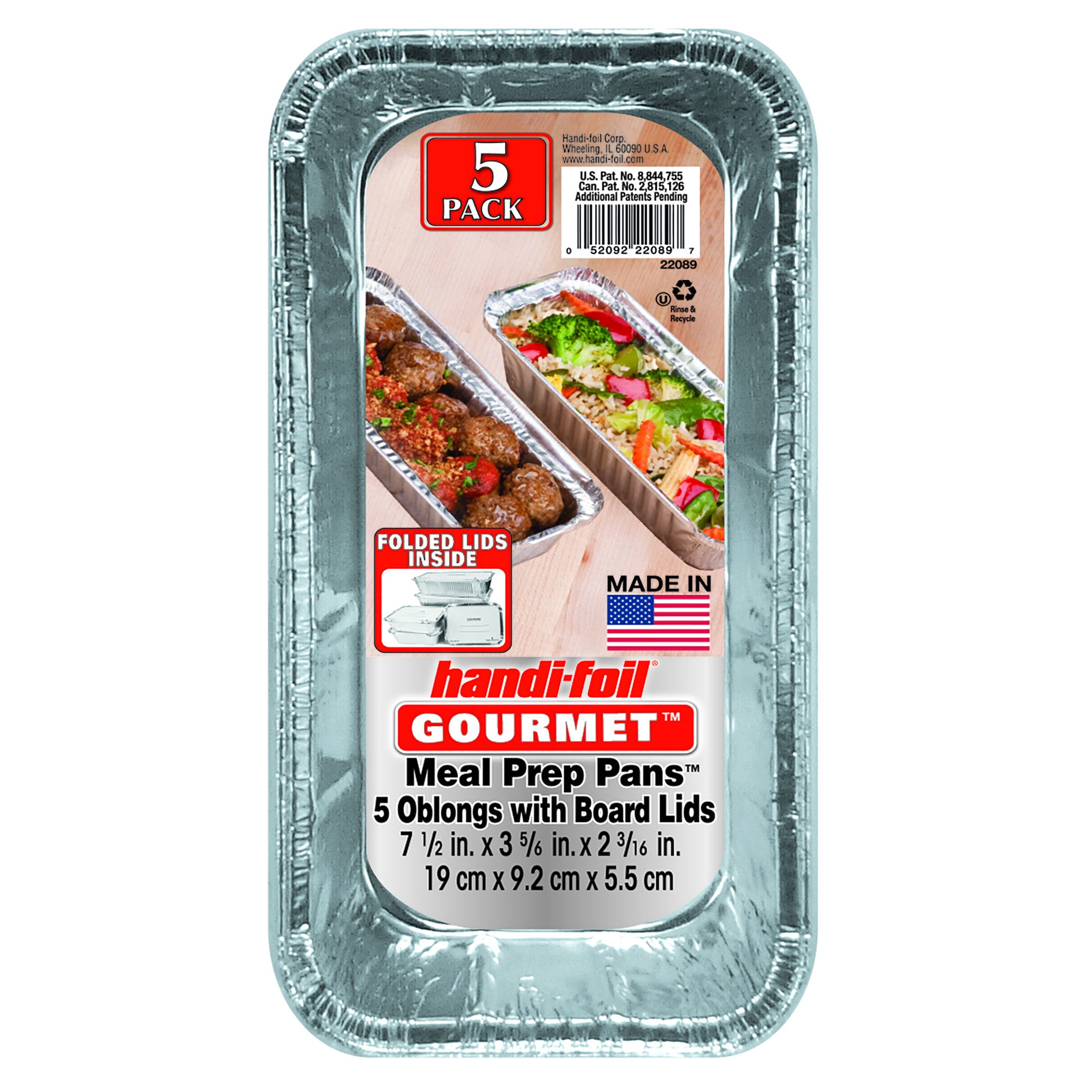 Handi-Foil Oblong Aluminum Meal Prep Pans with Folded Lids, 5 Count per ...