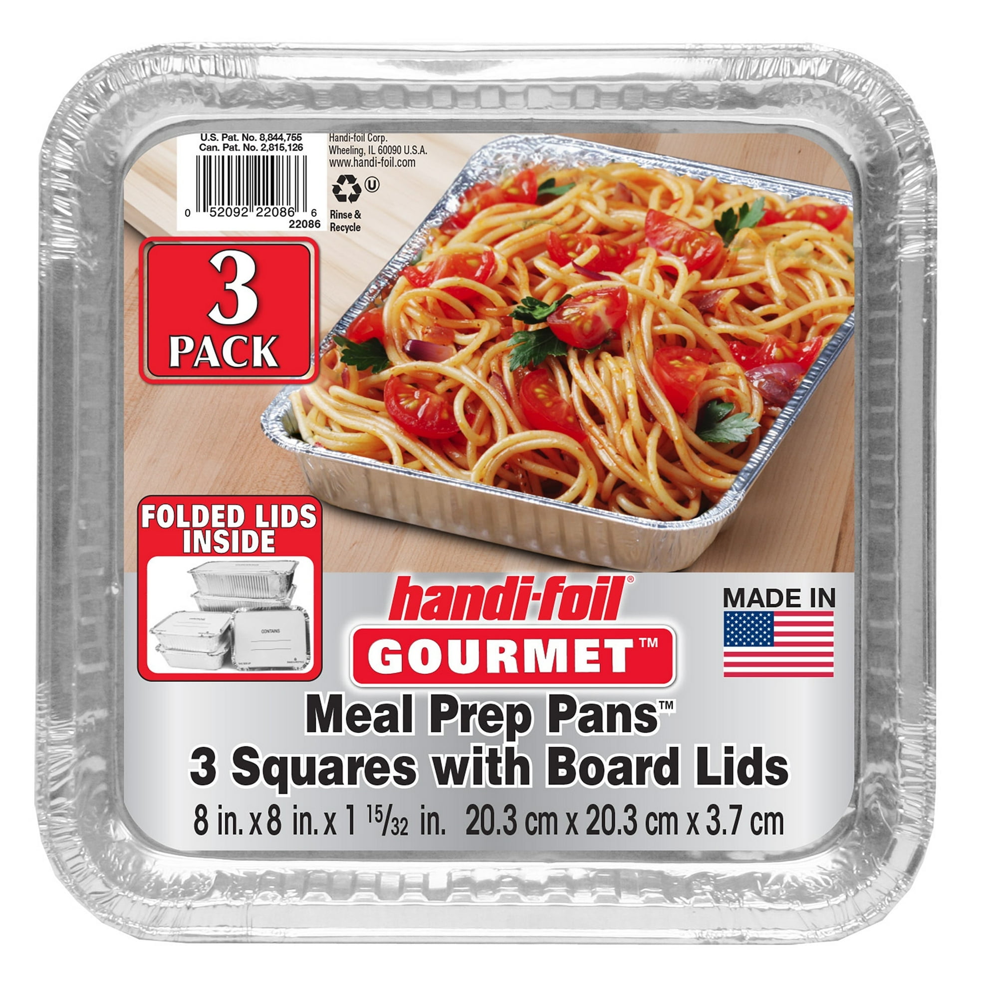 Handi-Foil Square 8" Aluminum Meal Prep Pans with Folded Lids, 3 Count ...